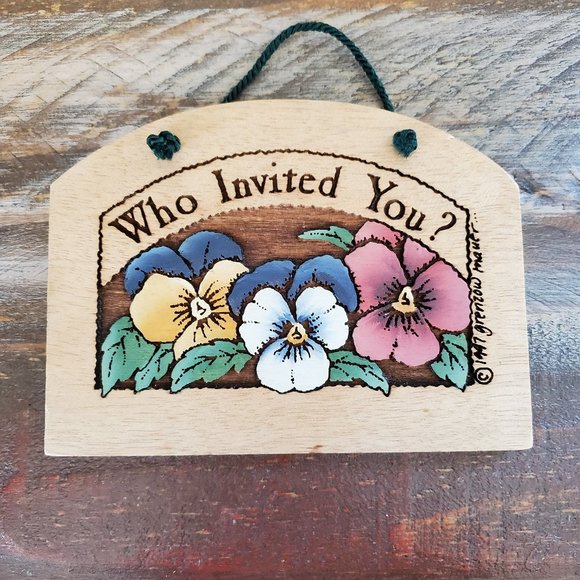 Wall Decor | Who Invited You Wood Laser Cut Painted Pansies Sign By ...